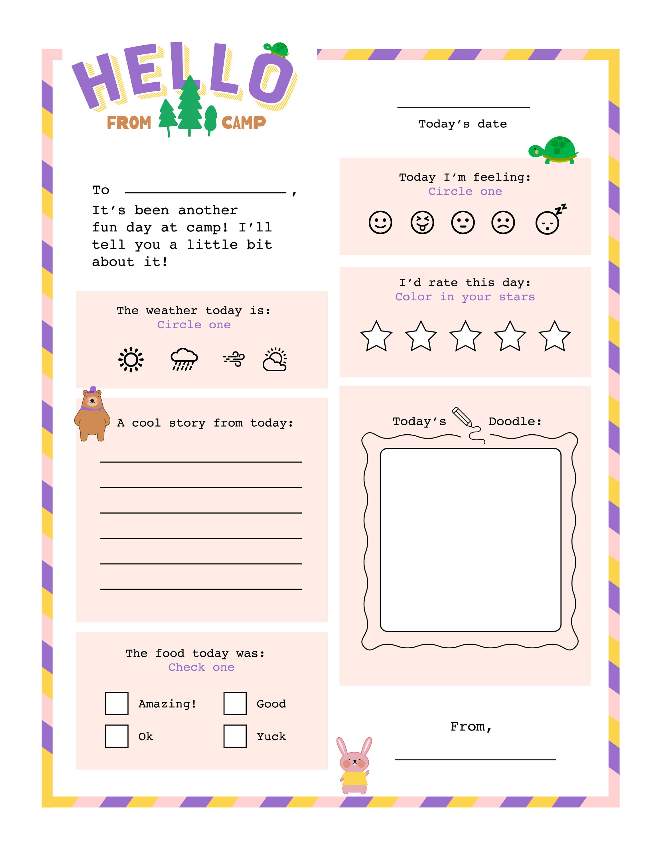 Bear Theme - Printable Summer Camp Fill-in Stationery: Camp Note Cards ...