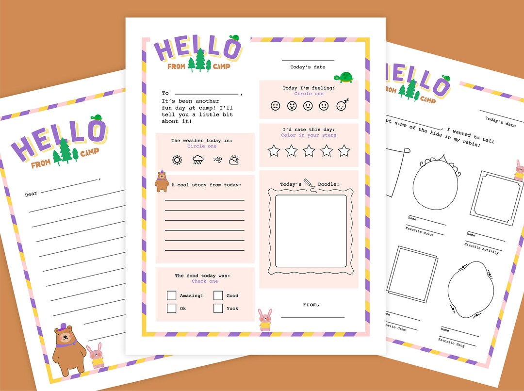 Bear Theme - Printable Summer Camp Fill-in Stationery: Camp Note Cards ...