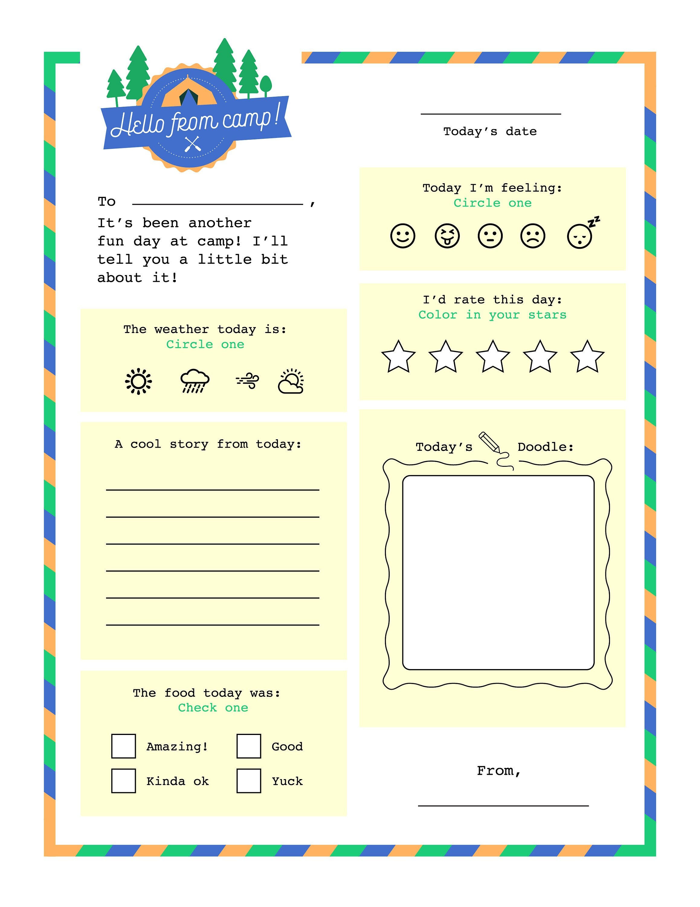 Printable Summer Camp Fill in Stationery Set- Camp Note Cards, Kids ...