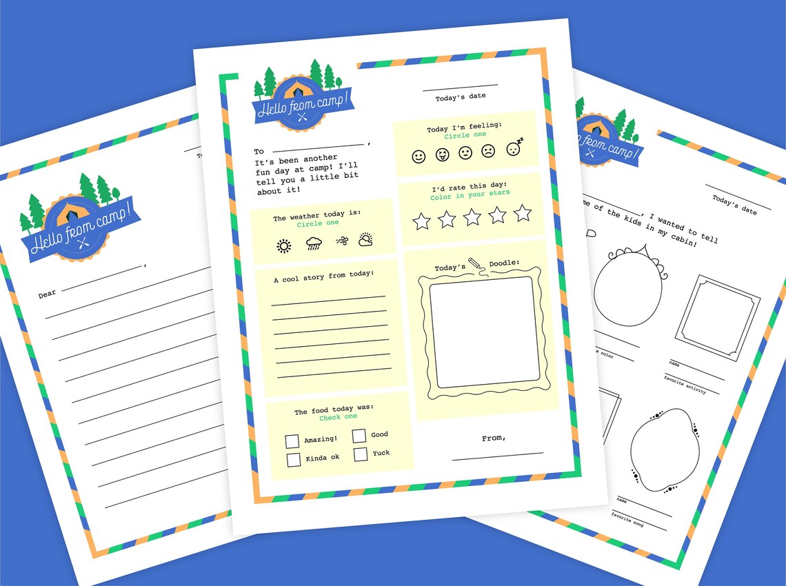 Printable Summer Camp Fill in Stationery Set- Camp Note Cards, Kids ...
