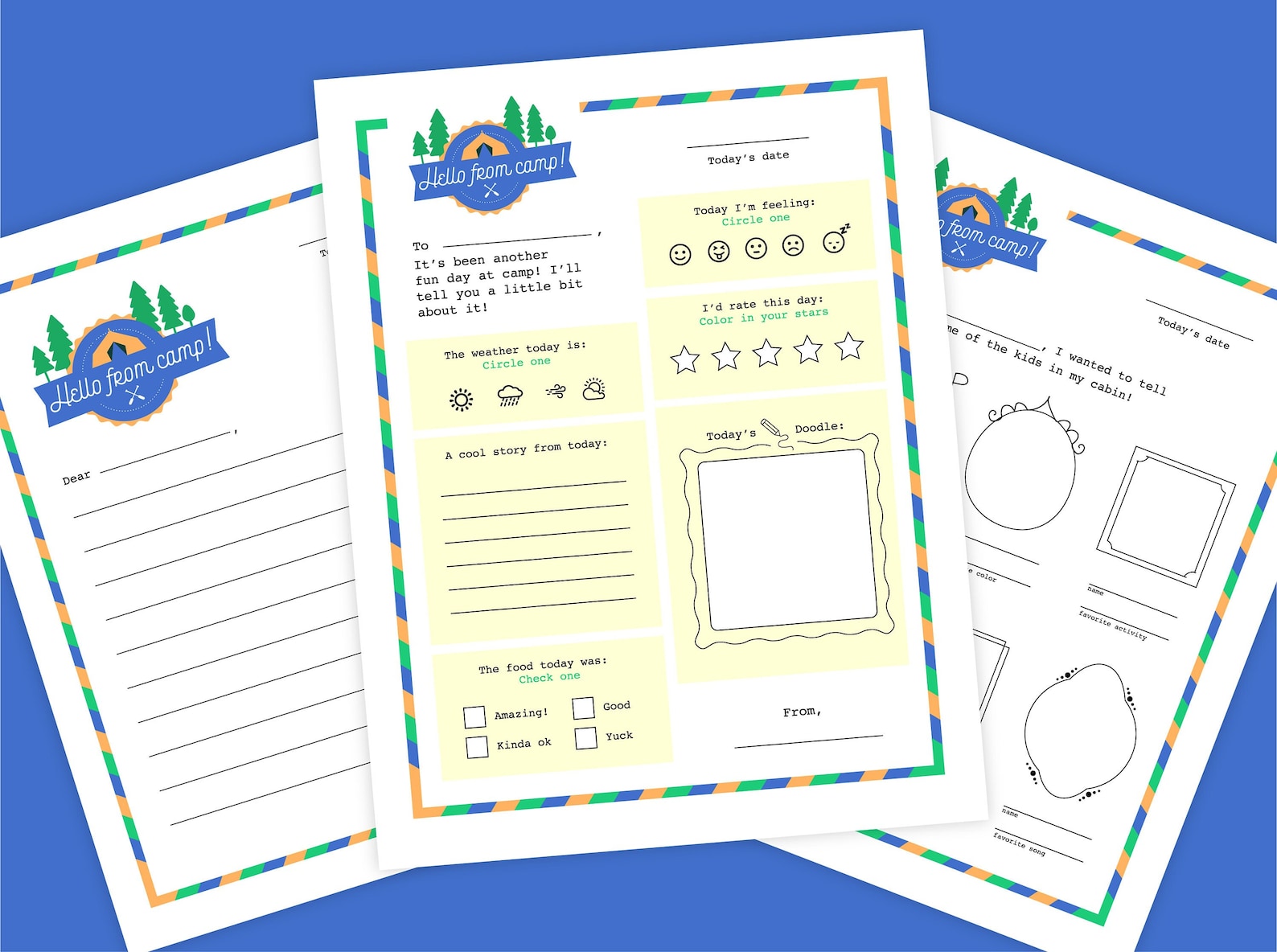 Printable Summer Camp Fill in Stationery Set- Camp Note Cards, Kids ...