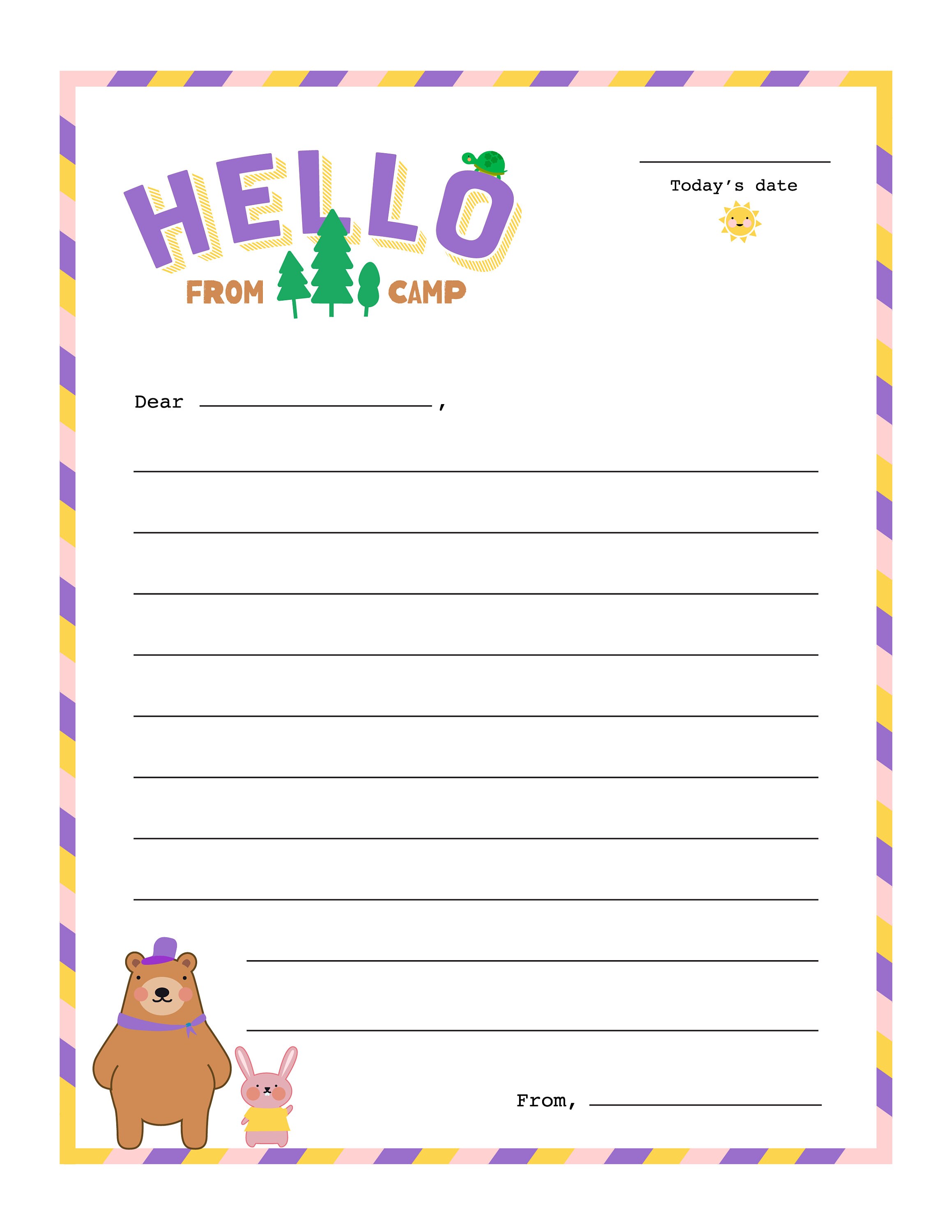 Bear Theme - Printable Summer Camp Fill-in Stationery: Camp Note Cards ...
