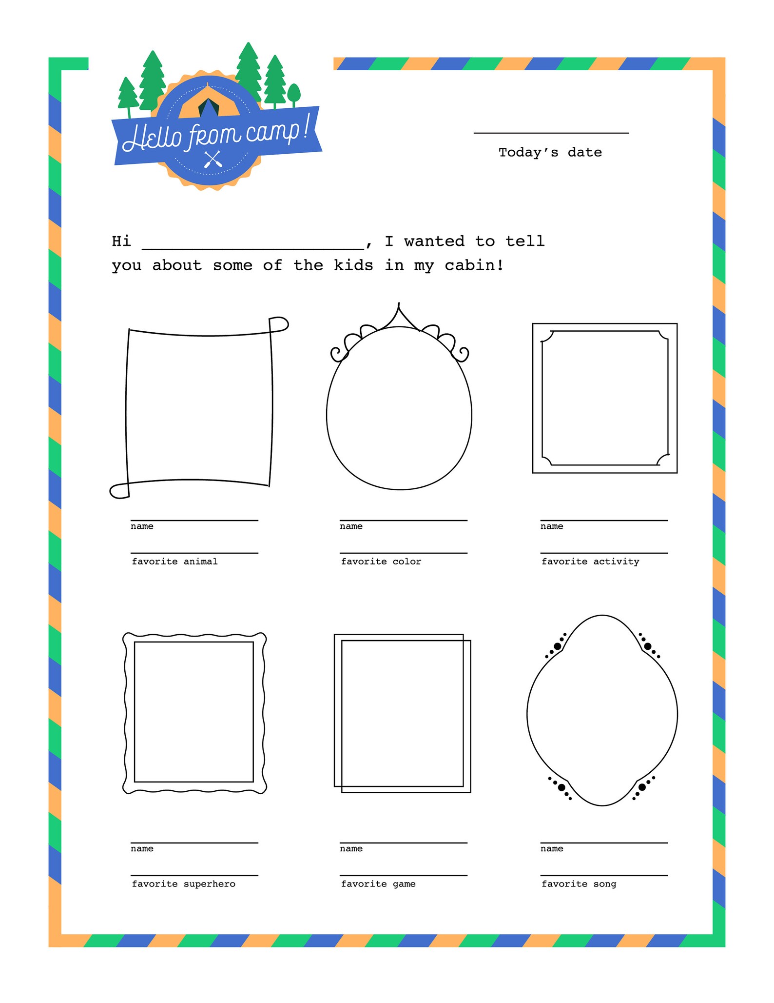 Printable Summer Camp Fill in Stationery Set- Camp Note Cards, Kids ...