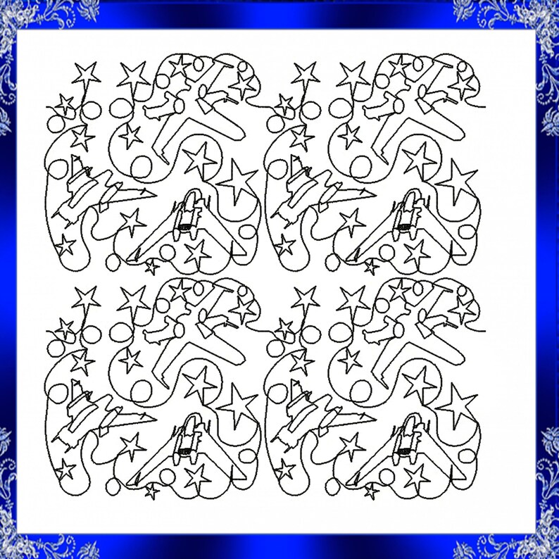 Spaceship Quilt Block Machine Embroidery Design Space Quilting Block ...