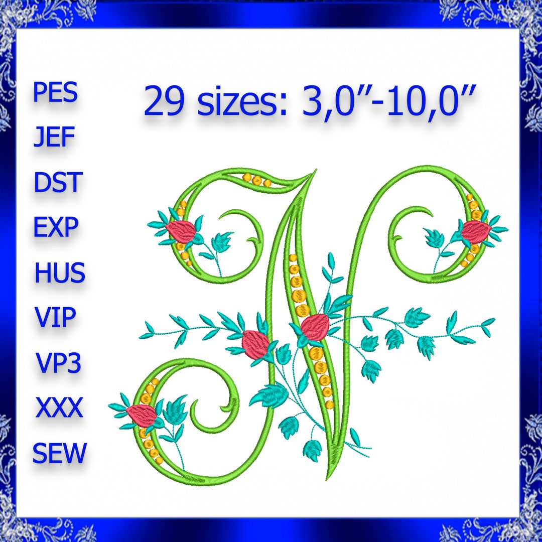 Letter N Monogram Embroidery Floral N Monogram Fancy Vine Monogram ...
