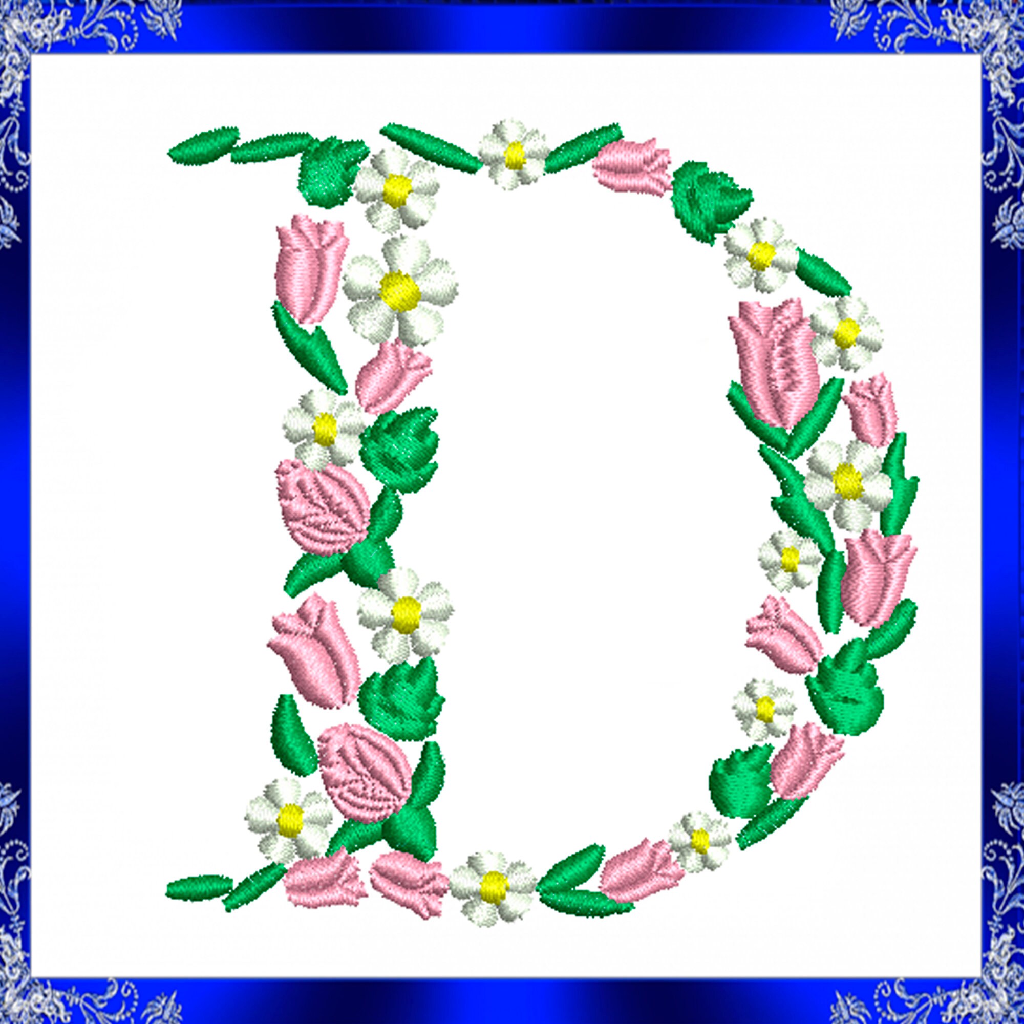 Letter D Monogram Embroidery Floral D Monogram Fancy Vine Monogram ...