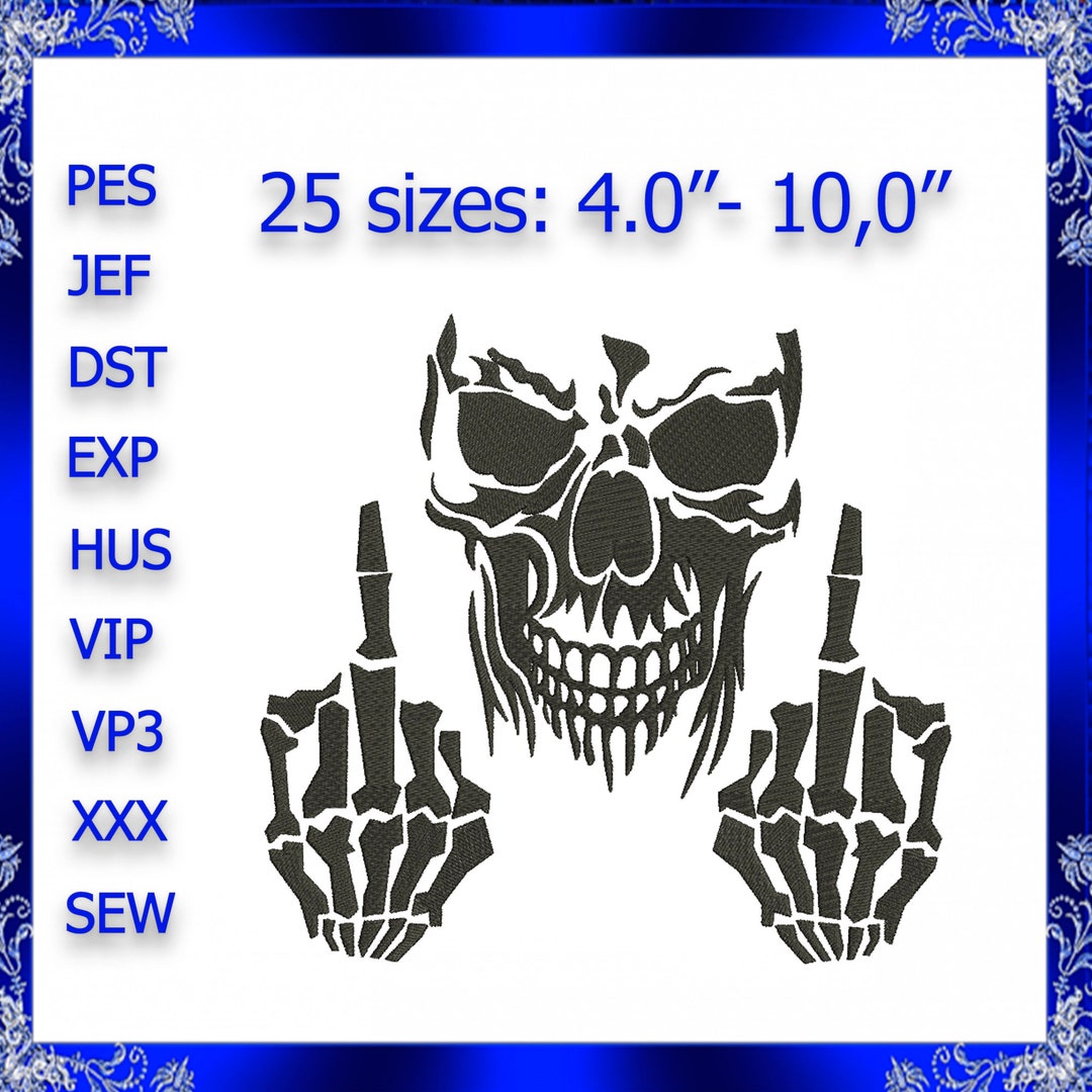 Skeleton Middle Finger Machine Embroidery Design Fuck Finger Embroidery ...