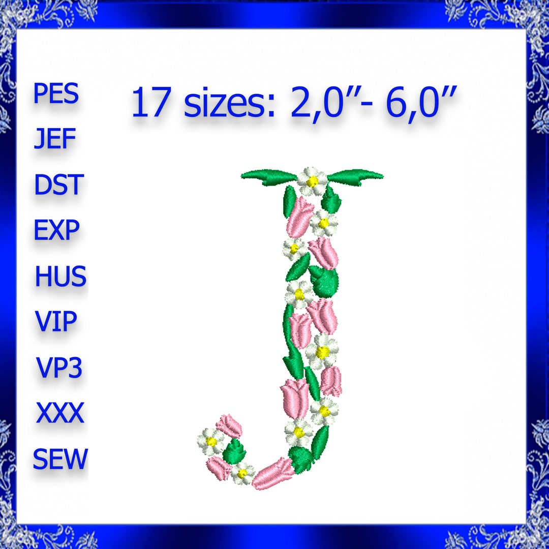 Letter J Monogram Embroidery Floral J Monogram Fancy Vine Monogram ...