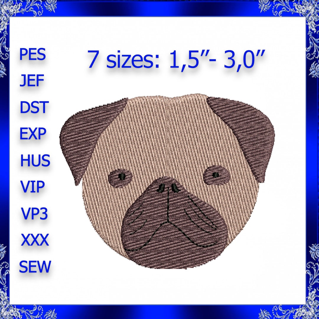 Pug Dog Machine Embroidery Design Pug Embroidery Dog Pug Embroidery Pet ...
