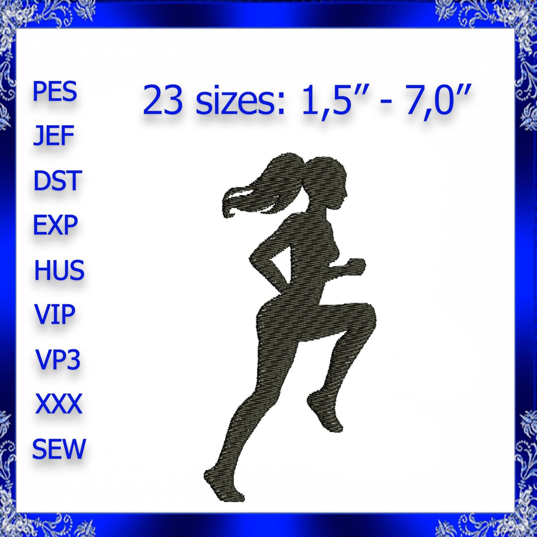 Runner Girl Embroidery Woman Runner Embroidery Design Run Embroidery ...