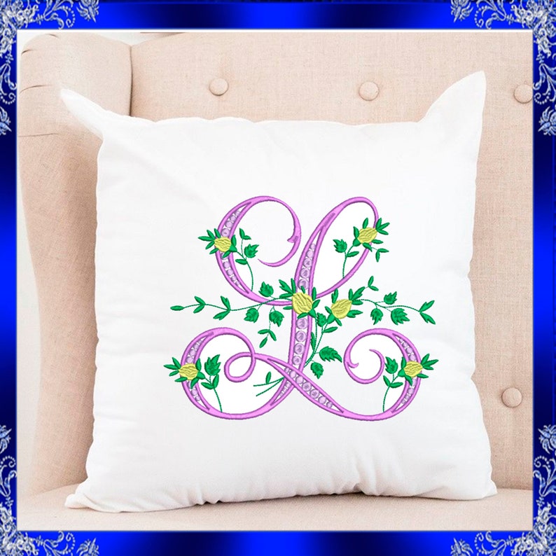 Letter L Monogram Embroidery Floral L Monogram Fancy Vine Monogram ...
