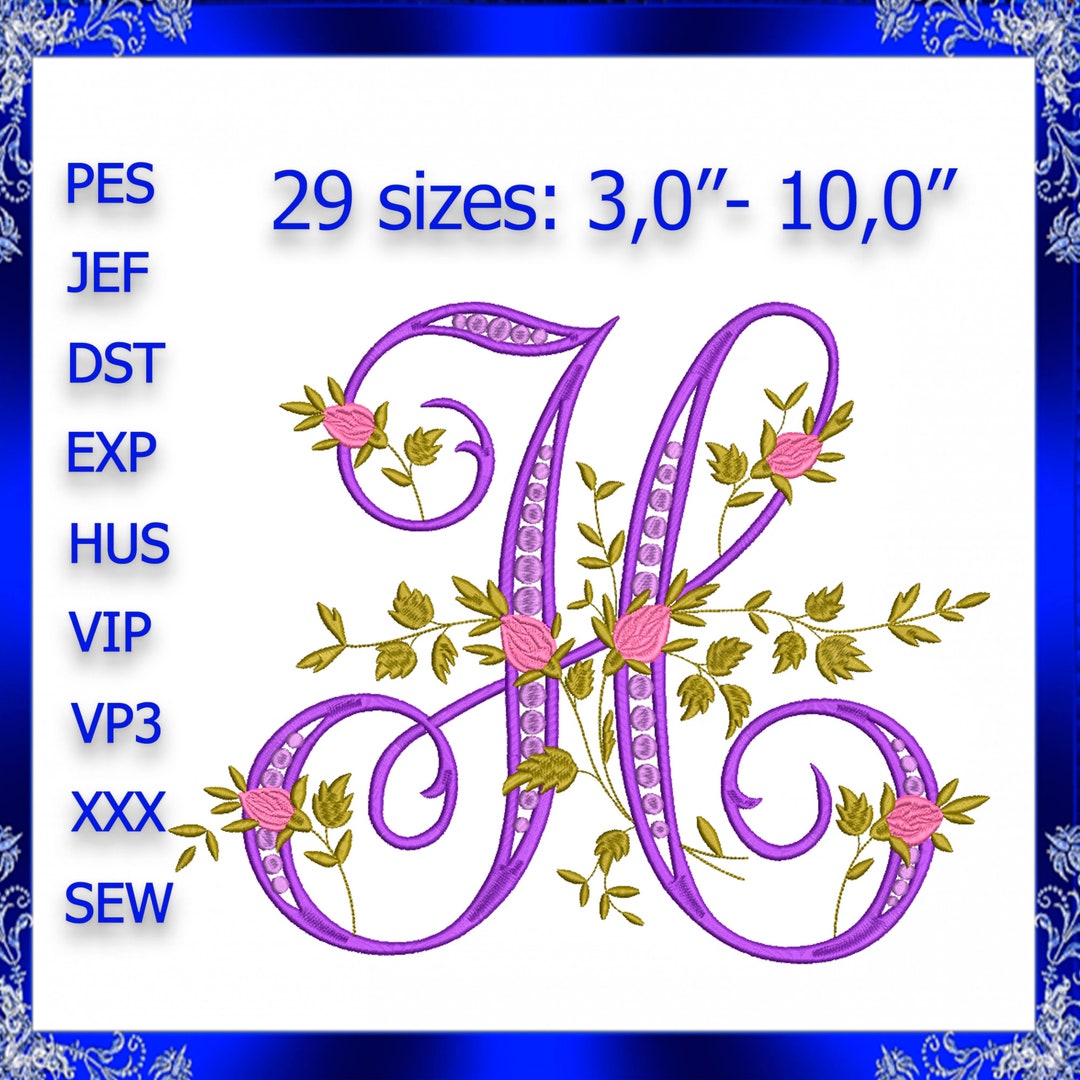 Letter H Monogram Embroidery Floral H Monogram Fancy Vine Monogram ...