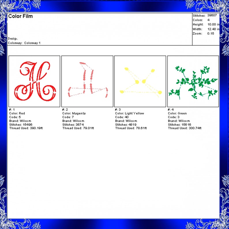 Letter H Monogram Embroidery Floral H Monogram Fancy Vine - Etsy