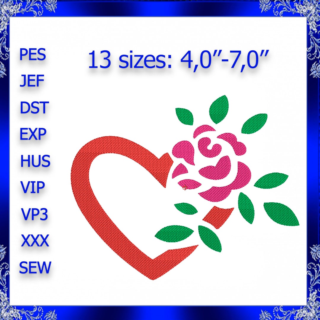 Heart Machine Embroidery Design Heart Flower Embroidery Design Floral ...