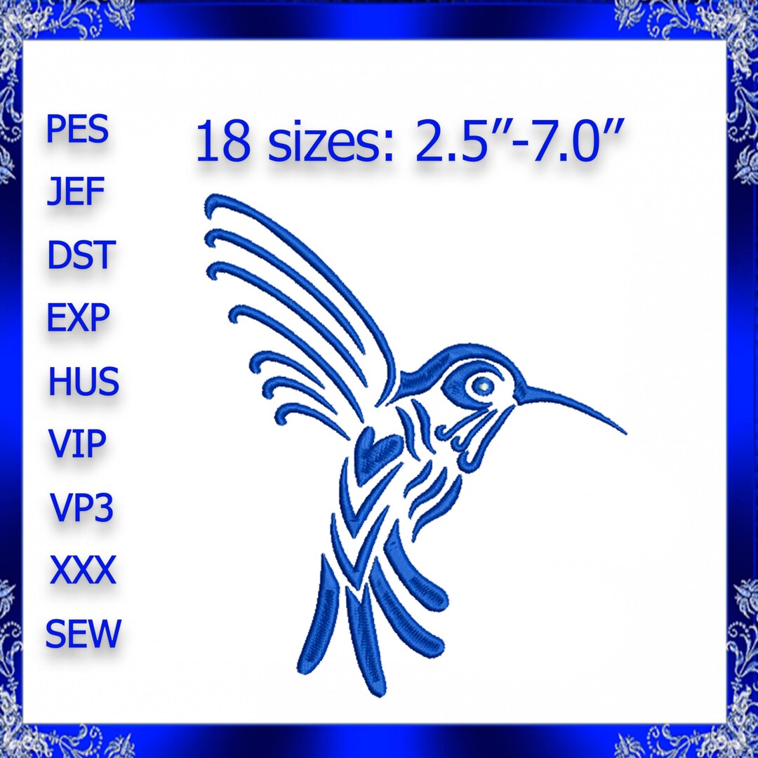 Hummingbird Embroidery Design Flying Hummingbird Machine Embroidery ...
