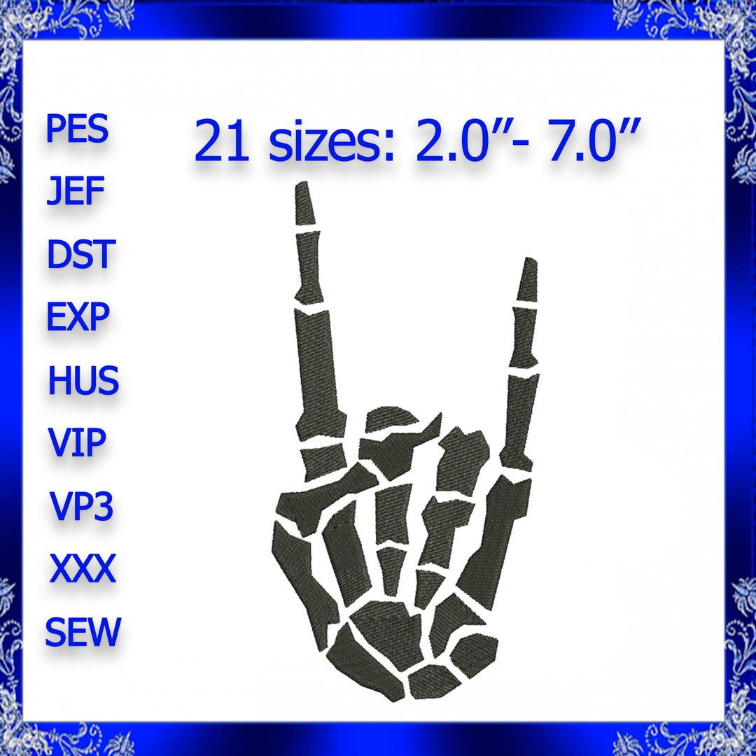 Skeleton Rock Fist Embroidery Design Rock on Embroidery Design Skeleton ...