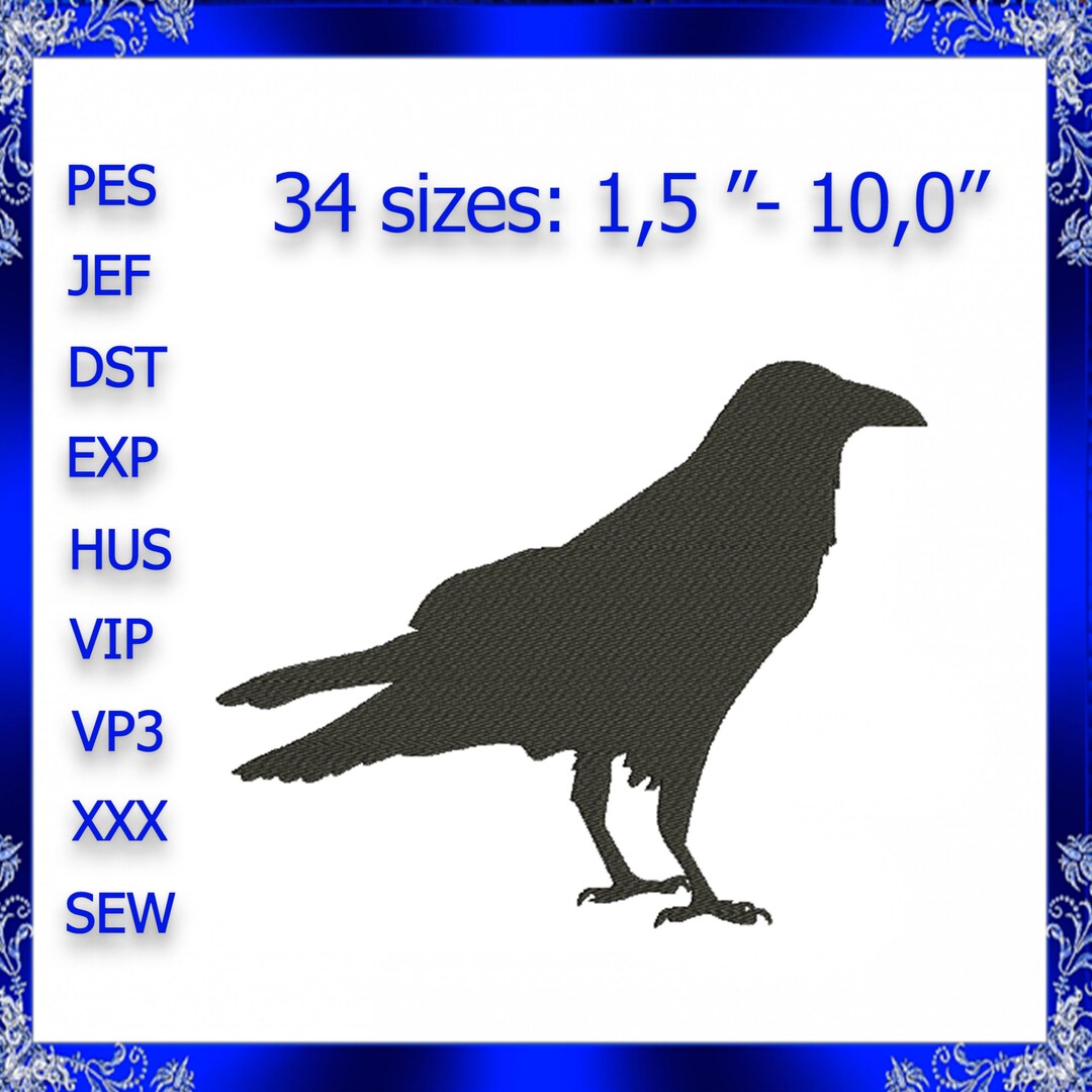Raven Embroidery Design Raven Silhouette Embroidery Design Crow ...