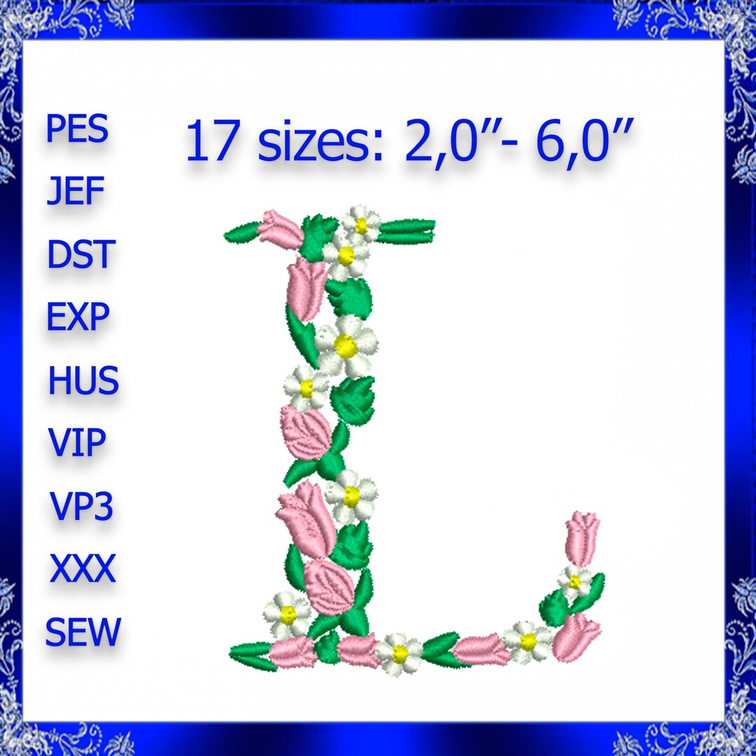 Letter L Monogram Embroidery Floral L Monogram Fancy Vine Monogram ...
