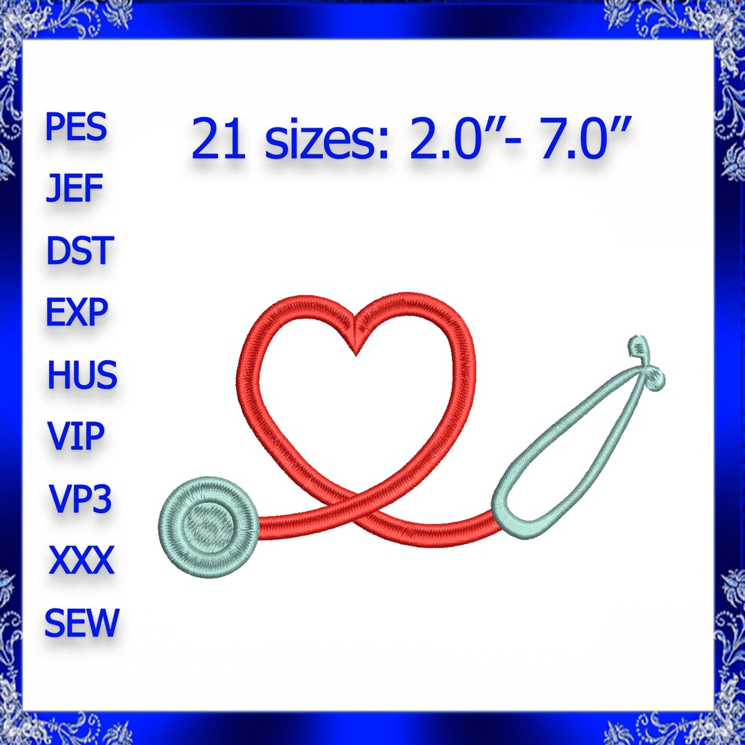 Stethoscope Machine Embroidery Design Heartbeat Stethoscope Medical ...