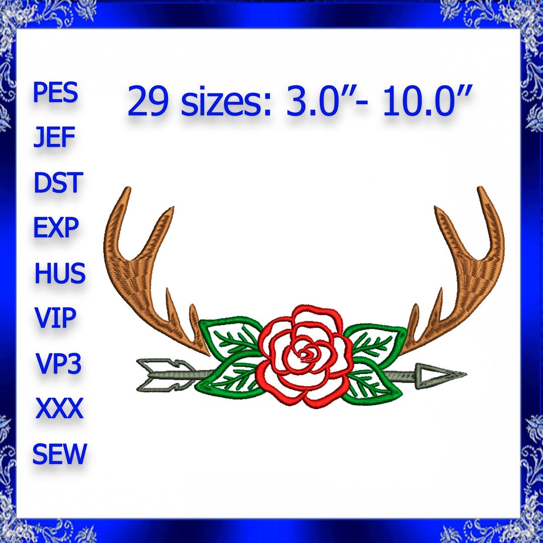 Floral Antler Embroidery Design Antler Arrow Embroidery Designs Deer ...