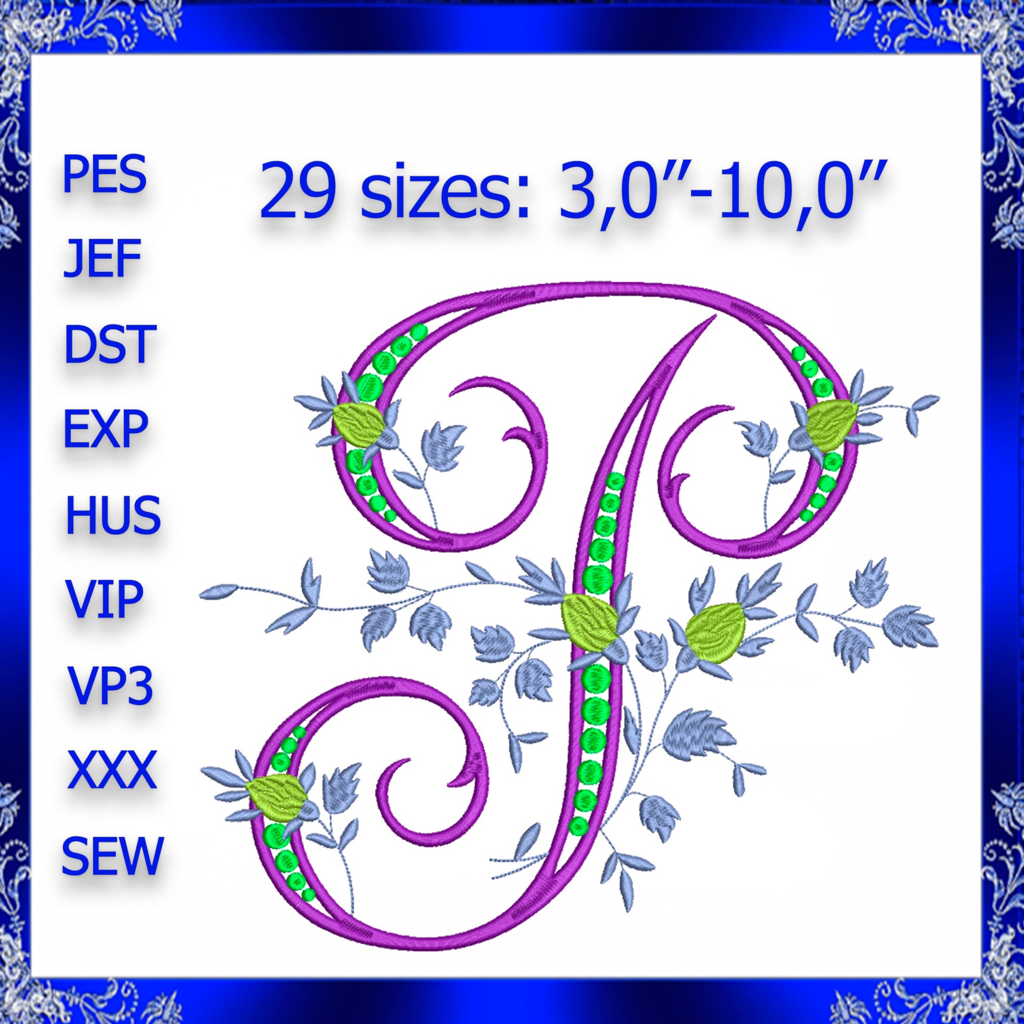 Letter P Monogram Embroidery Floral P Monogram Fancy Vine Monogram ...