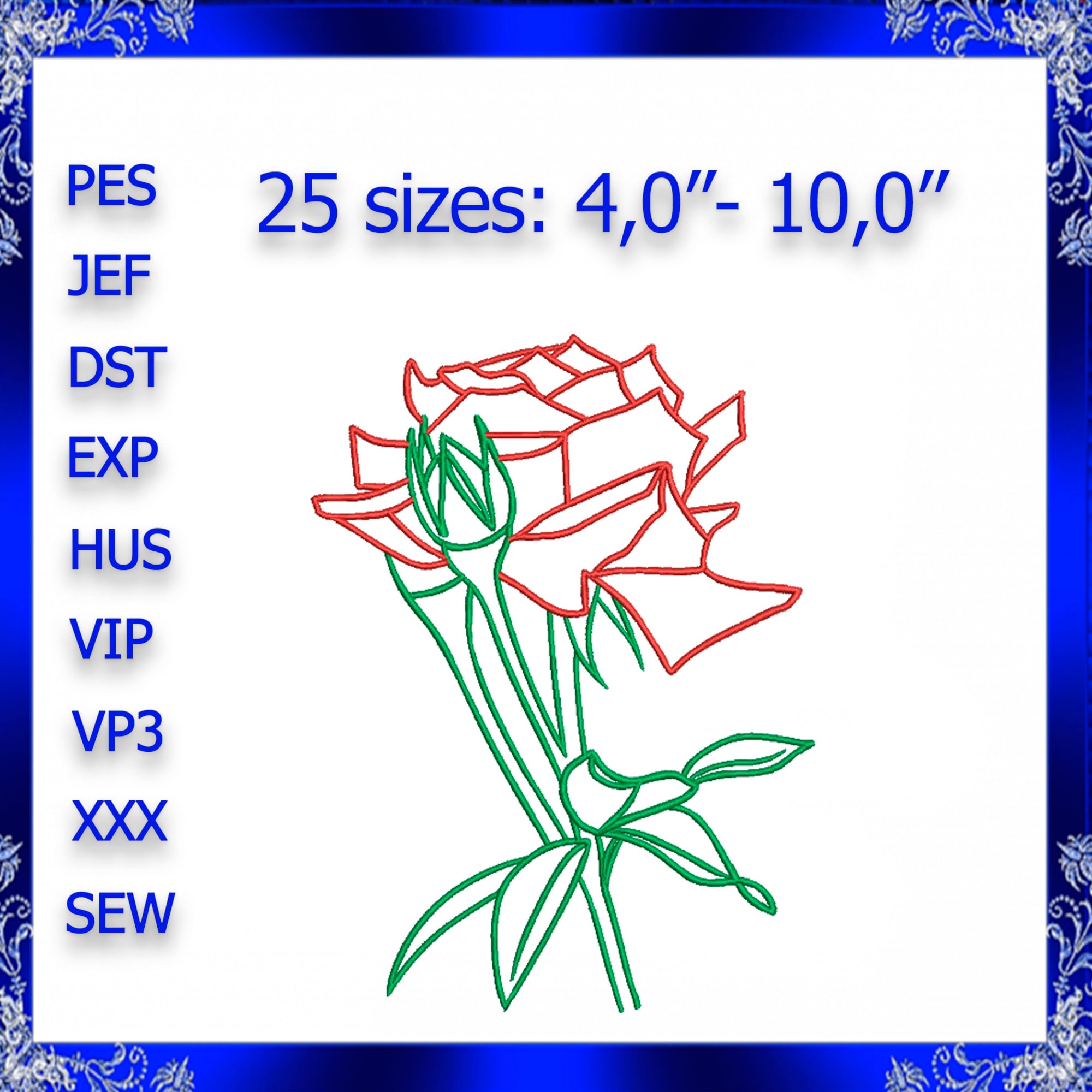 Rose Machine Embroidery Design Flower Machine Embroidery Design Floral ...