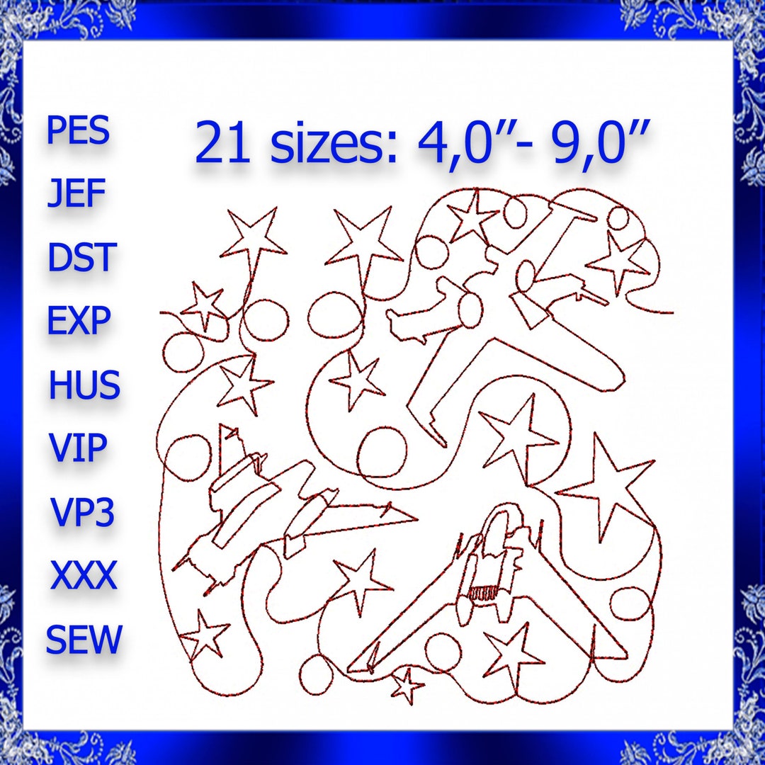 Spaceship Quilt Block Machine Embroidery Design Space Quilting Block ...