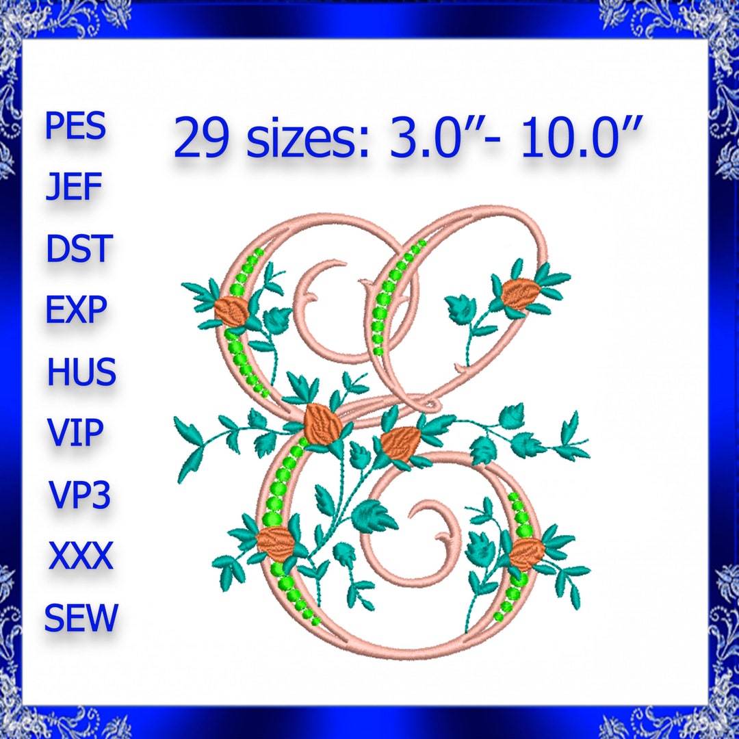Letter E Monogram Embroidery Floral E Monogram Fancy Vine Monogram ...