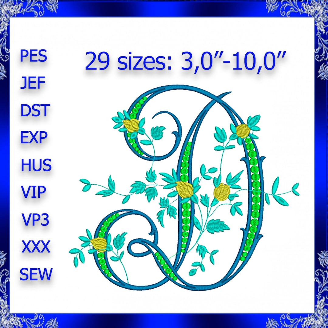 Letter D Monogram Embroidery Floral D Monogram Fancy Vine Monogram ...