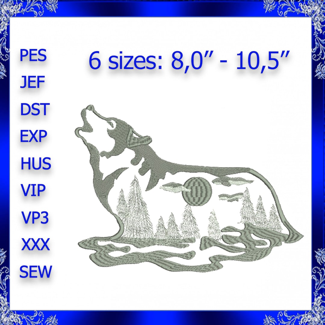 Wolf Machine Embroidery Design Wolf Moon Embroidery Design Wolf Forest ...