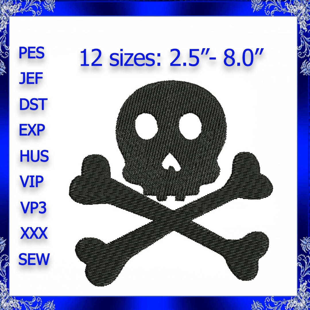 Skull Head Embroidery Design Skull and Cross Bones Embroidery Design ...