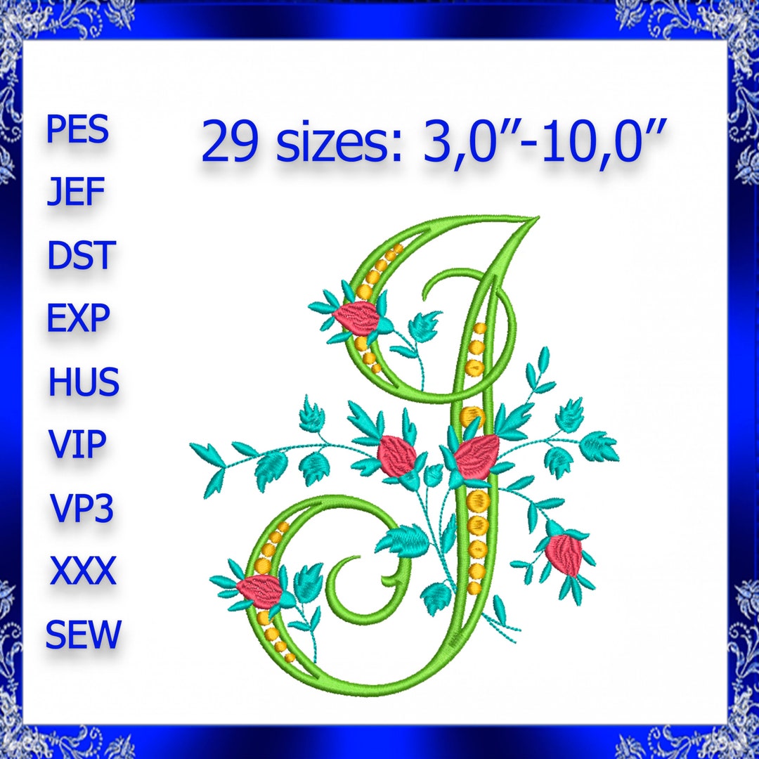 Letter I Monogram Embroidery Floral I Monogram Fancy Vine Monogram ...