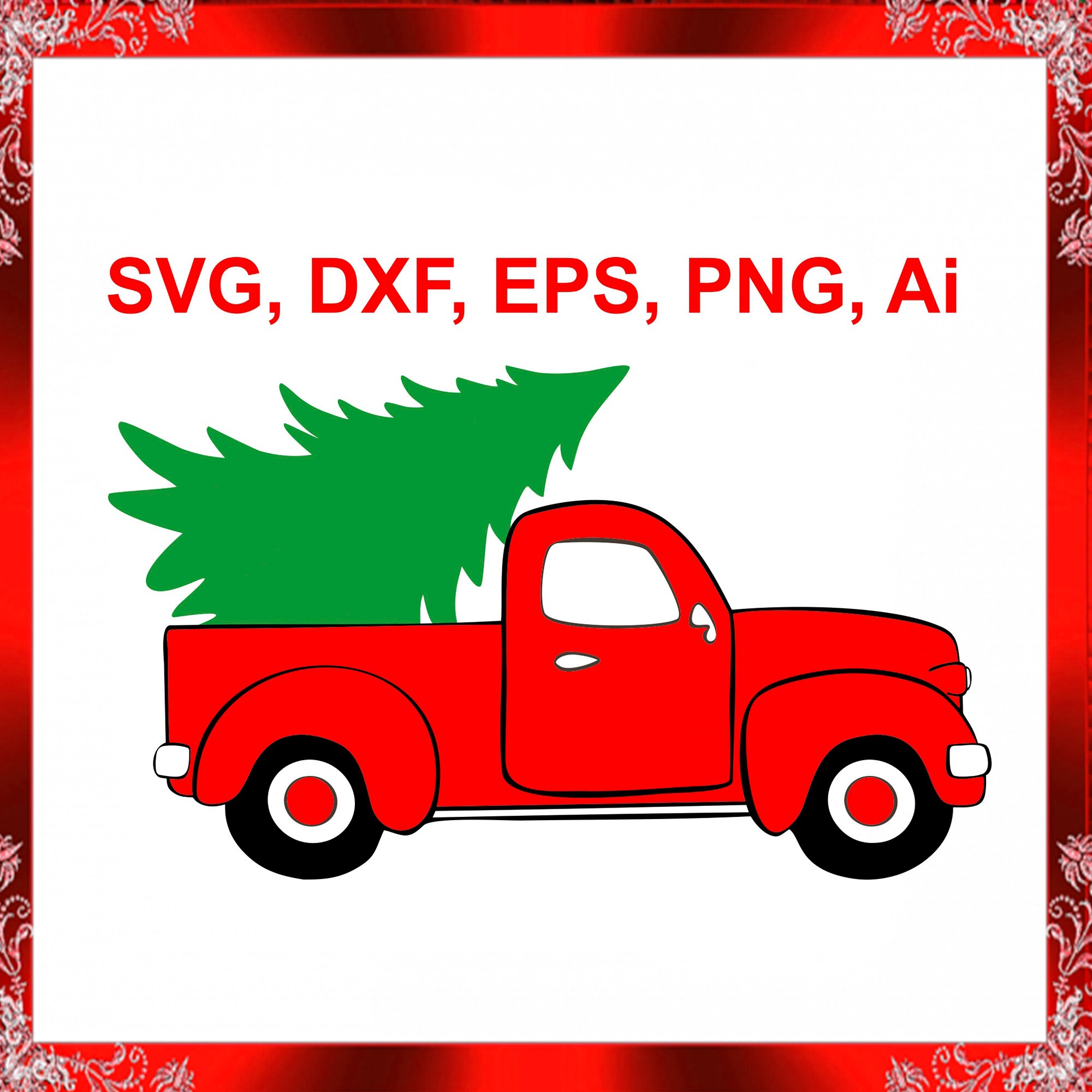 Red Christmas Tree Truck Svg Christmas Car Vector Santa's Car Christmas ...