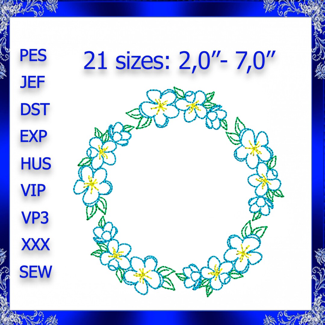 Flower Frame Embroidery Floral Wreath Frame Embroidery Wreath Floral ...