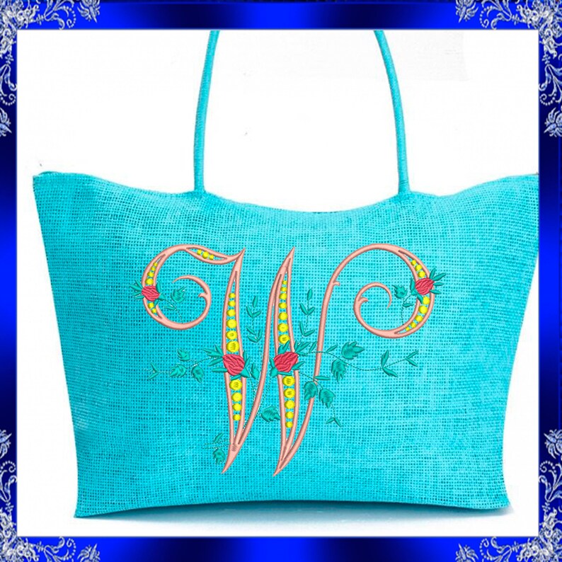 Letter W Monogram Embroidery Floral W Monogram Fancy Vine - Etsy