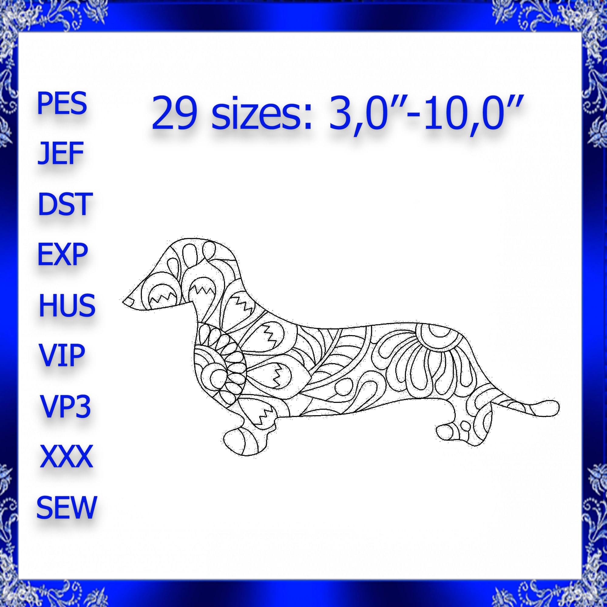 Dachshund Embroidery Design Dachshund Machine Embroidery Design Dog Pug ...