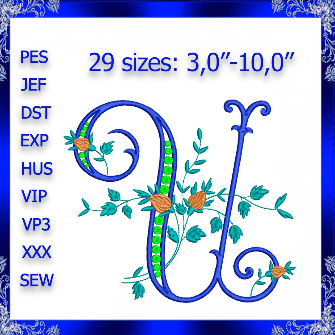 Letter U Monogram Embroidery Floral U Monogram Fancy Vine Monogram ...