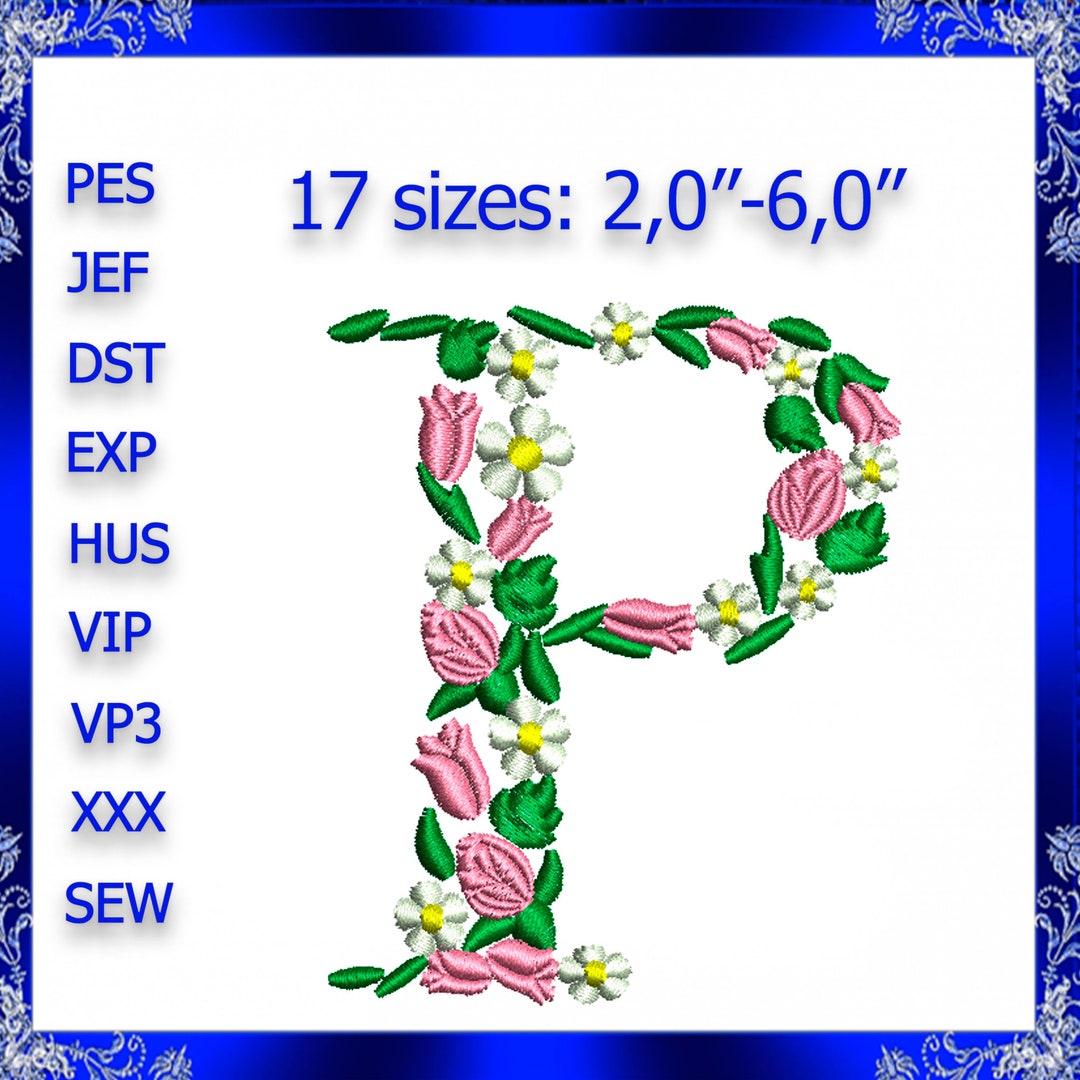 Letter P Monogram Embroidery Floral P Monogram Fancy Vine Monogram ...
