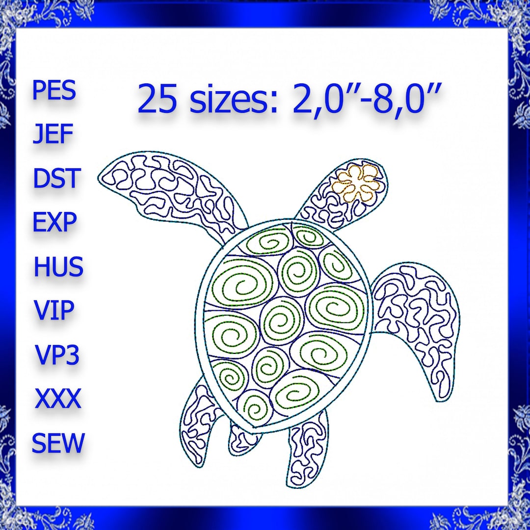 Sea Turtle Embroidery Design Preppy Turtle Machine Embroidery Beach ...