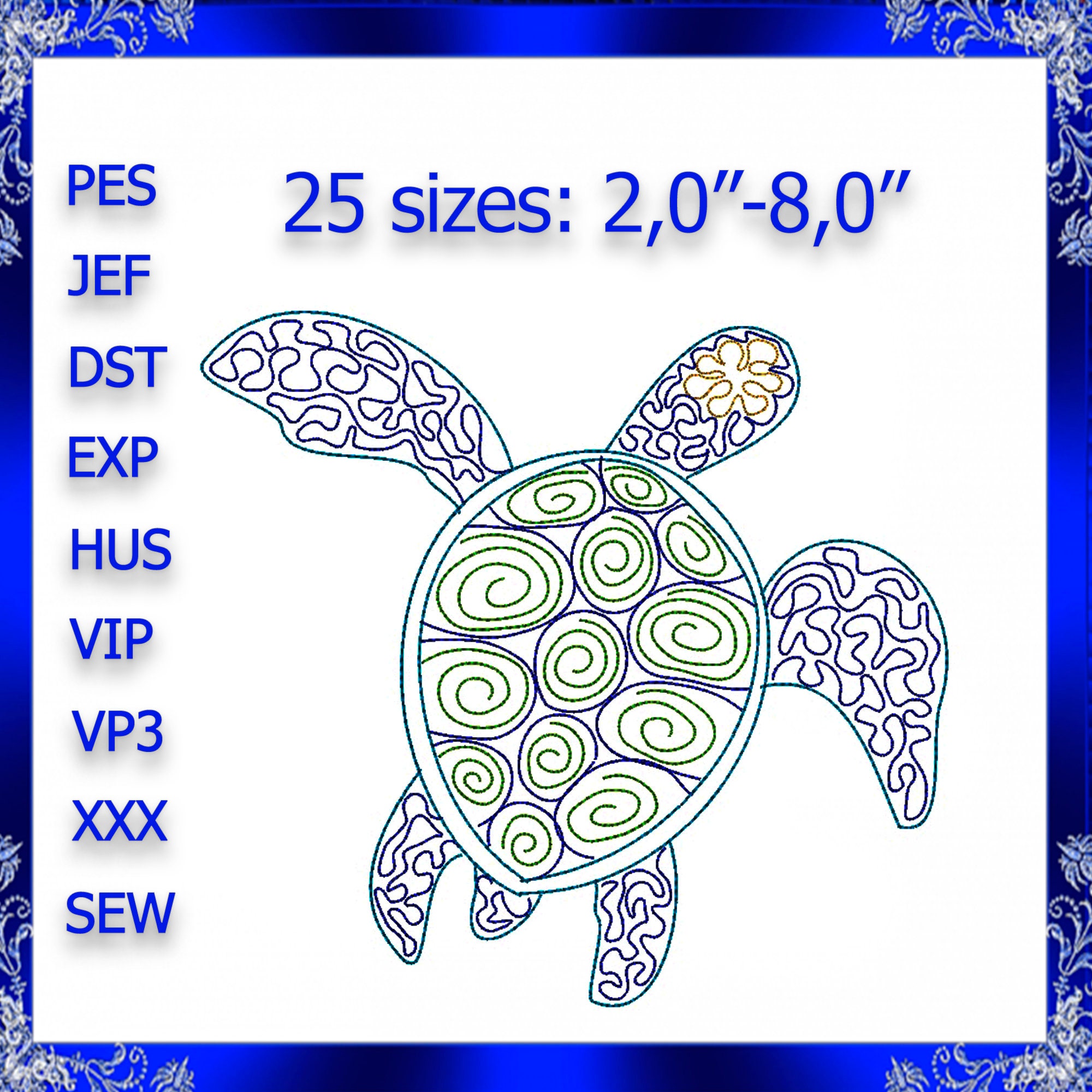 Sea Turtle Embroidery Design Preppy Turtle Machine Embroidery Beach ...