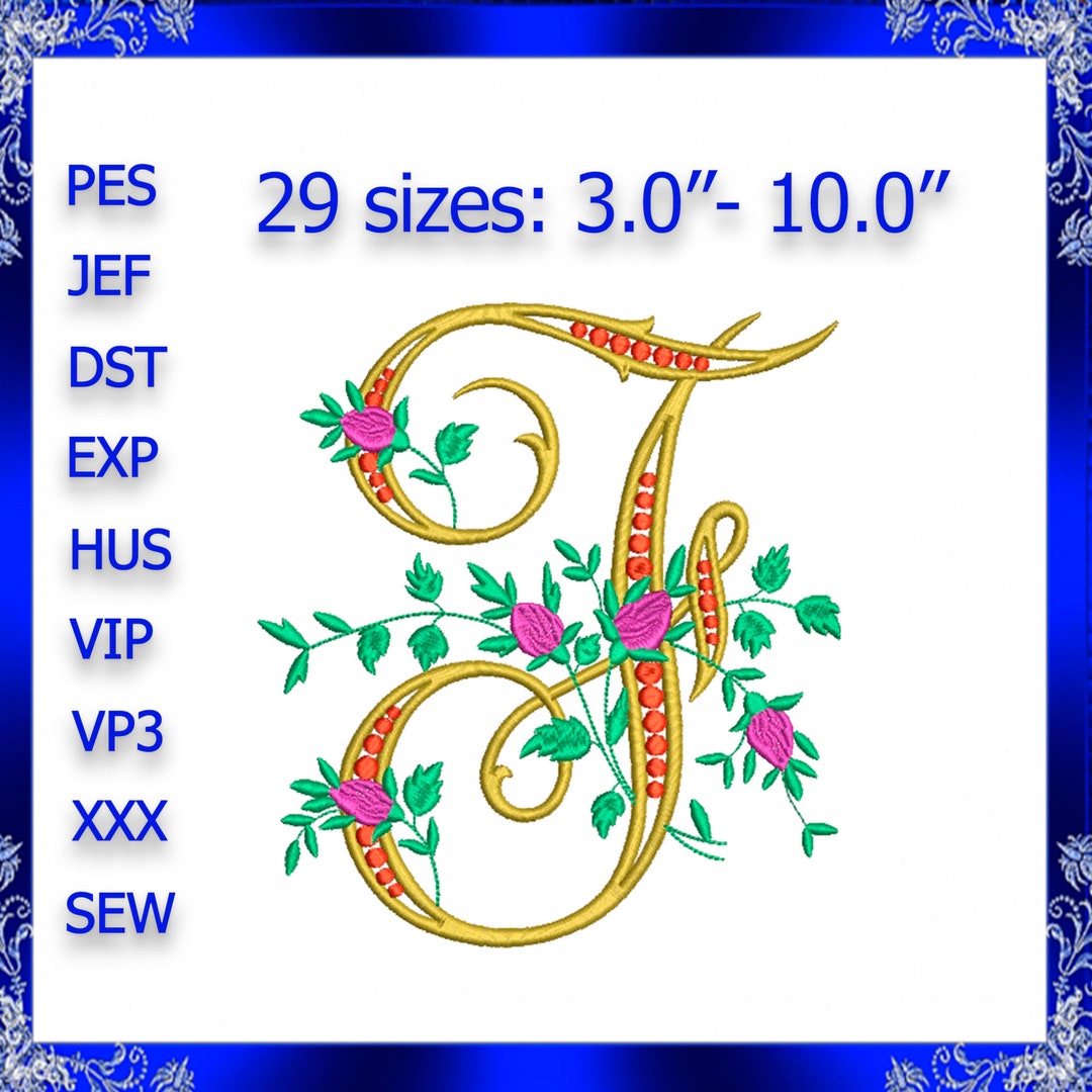Letter F Monogram Embroidery Floral F Monogram Fancy Vine Monogram ...