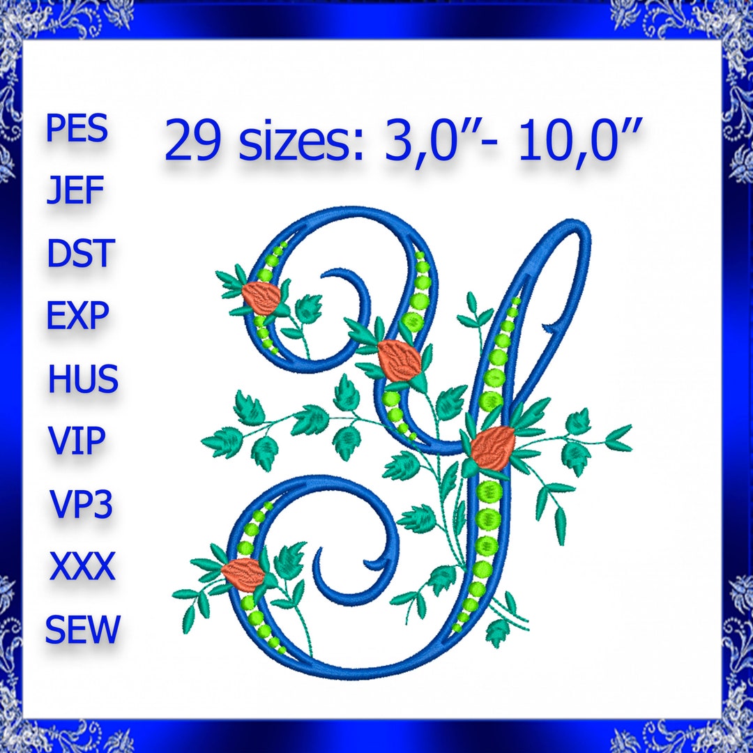 Letter Y Monogram Embroidery Floral Y Monogram Fancy Vine Monogram ...
