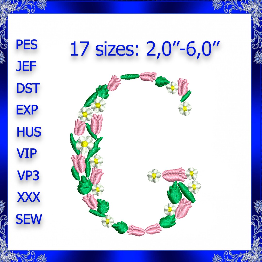 Letter G Monogram Embroidery Floral G Monogram Fancy Vine Monogram ...