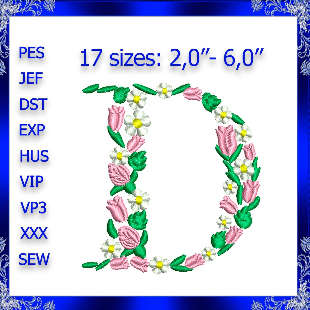 Letter D Monogram Embroidery Floral D Monogram Fancy Vine Monogram ...