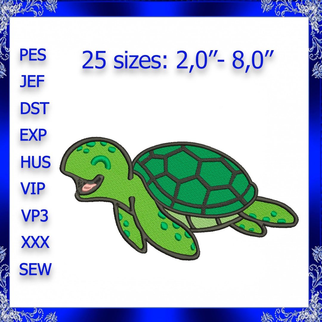 Sea Turtle Embroidery Design Preppy Turtle Machine Embroidery Beach ...