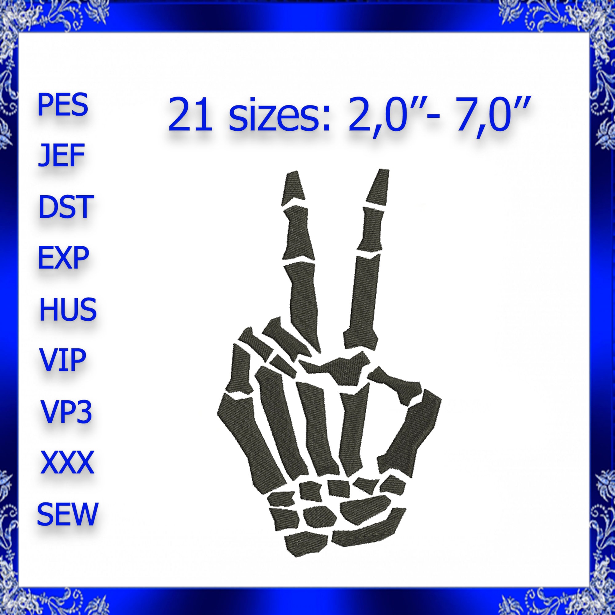 Skeleton Hand Machine Embroidery Design Skeleton Hand Peace Sign ...
