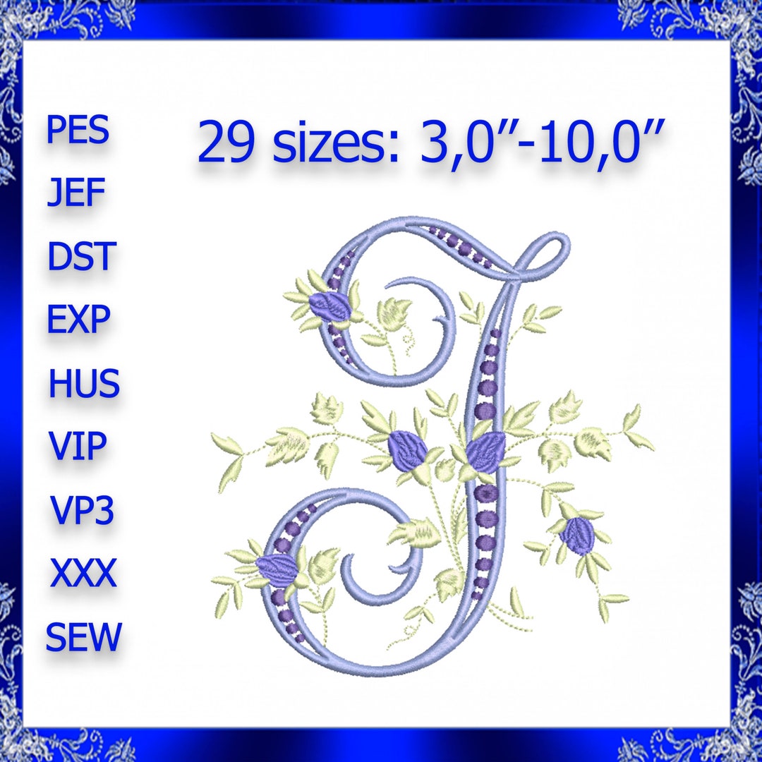 Letter J Monogram Embroidery Floral J Monogram Fancy Vine Monogram ...