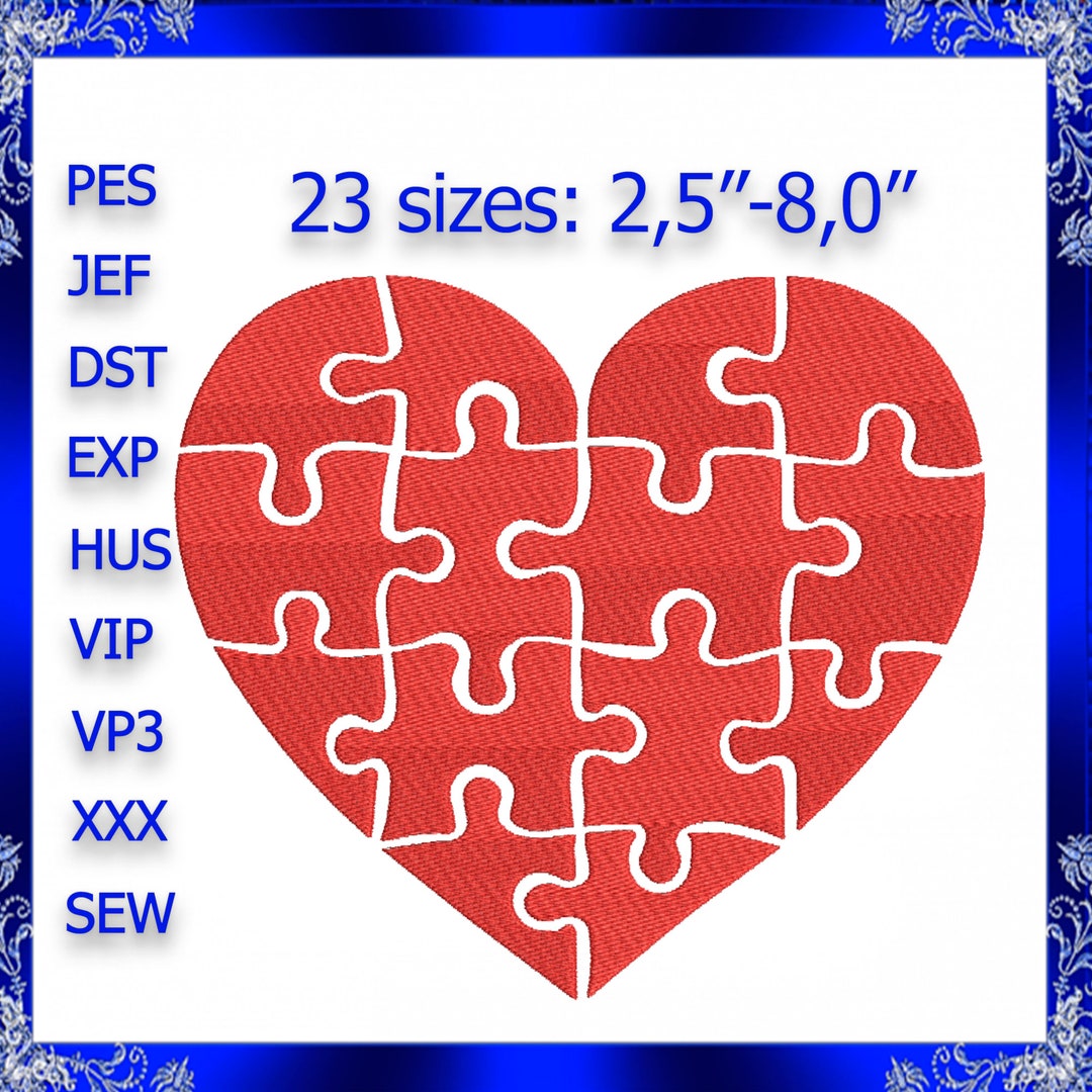 Heart Embroidery Valentines Day Puzzle Heart Love Embroidery Heart ...