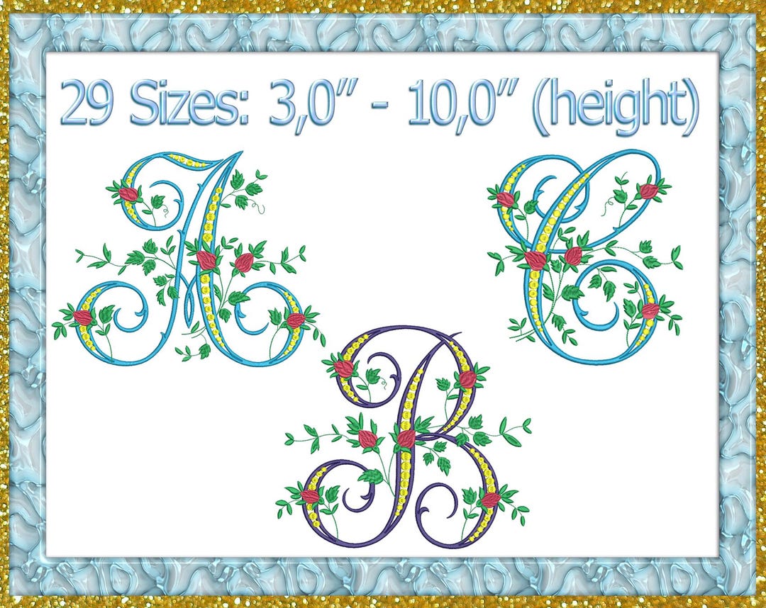 Floral Font Embroider Design A-Z Full Flower Alphabet Machine ...