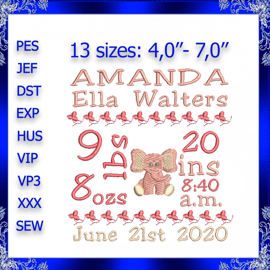 Birth Announcement Template Machine Embroidery Design INSTANT DOWNLOAD ...